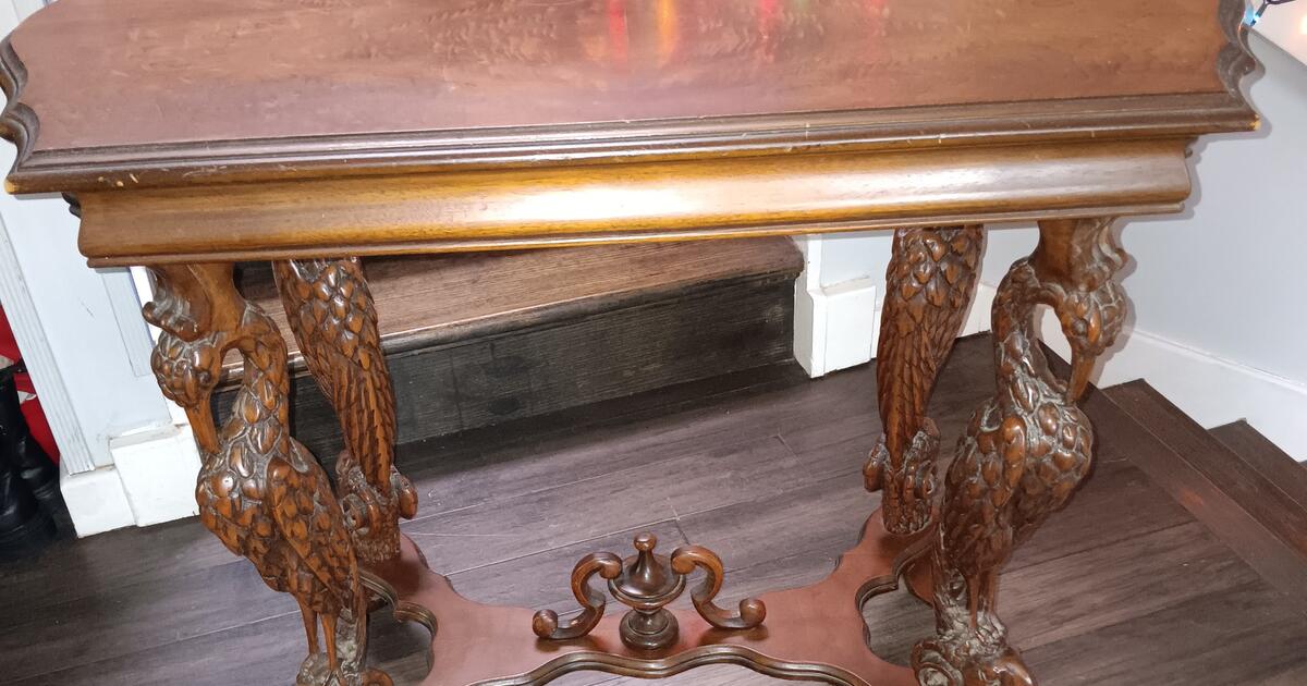 1910 Antique Walnut Crane & Ram Entry Table Hall Table Parlor for $450 ...