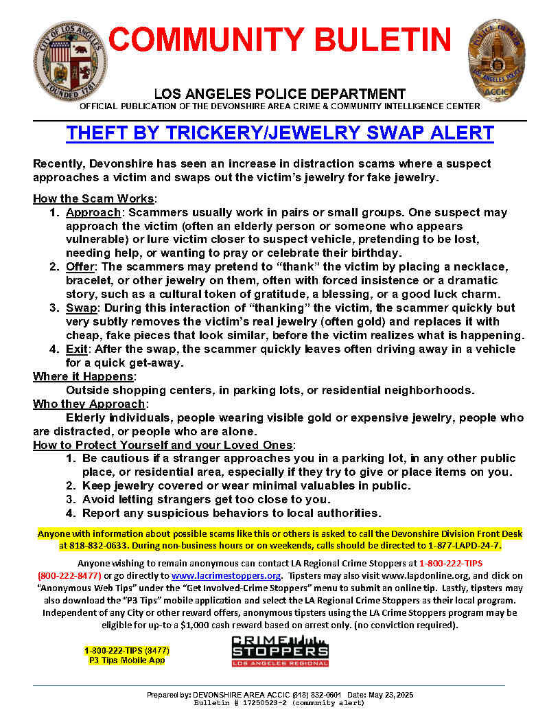 Recently, Devonshire has seen an increase in distraction scams where a ...