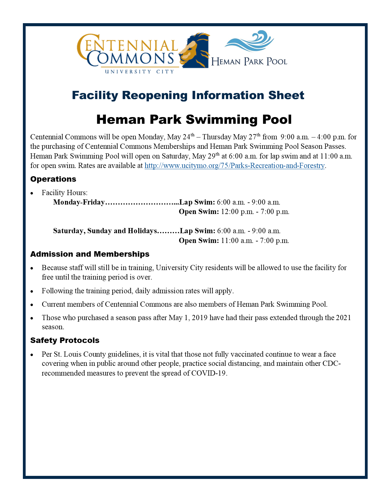 Updated Reopening Policies for Centennial Commons and Heman Park Pool ...