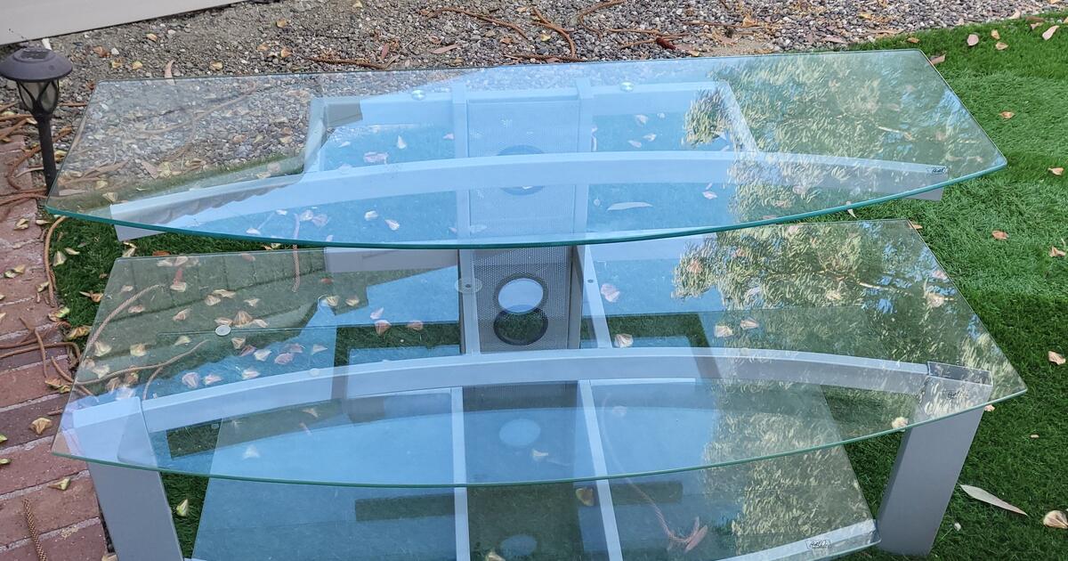 BellO Tempered Glass Contemporary Entertainment/TV Console Stand for ...