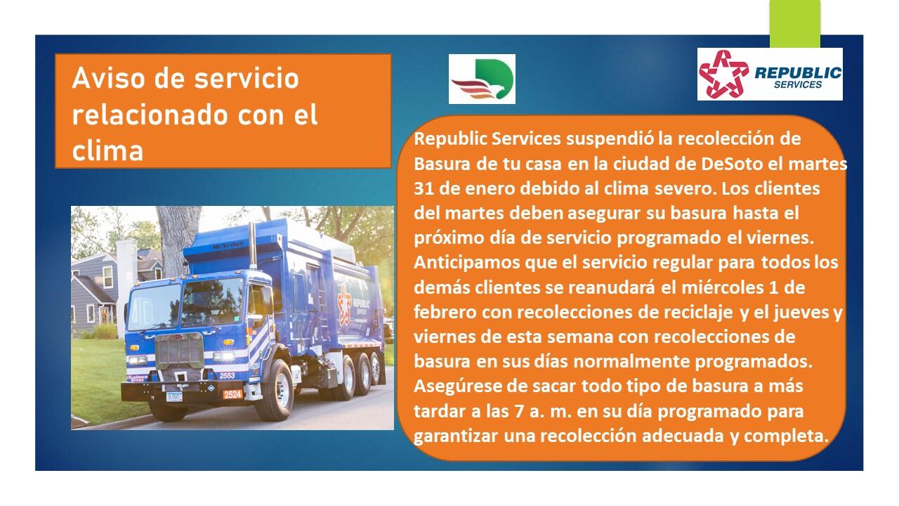 Aviso de servicio relacionado con el clima (City of DeSoto) — Nextdoor — Nextdoor