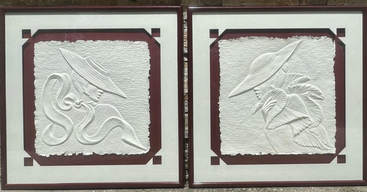 Roberta Peck-2 ERTE Style Lady in Hat Cast Paper Framed Art Numbered & Signed-Limited Edition ...