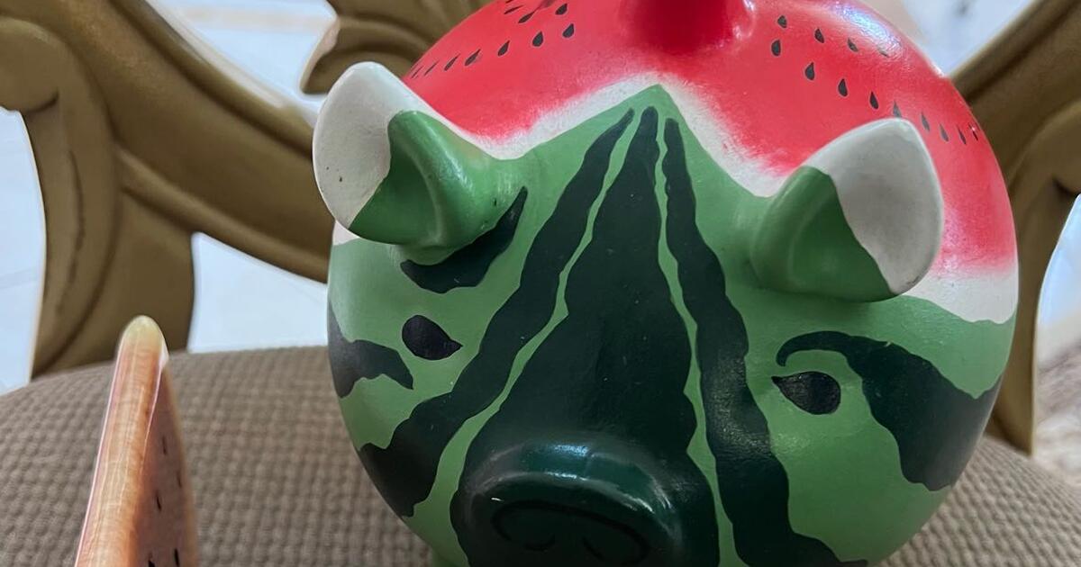 Hand Painted 8” x 8” Ceramic Watermelon Piggy Bank Hand Painted In The ...