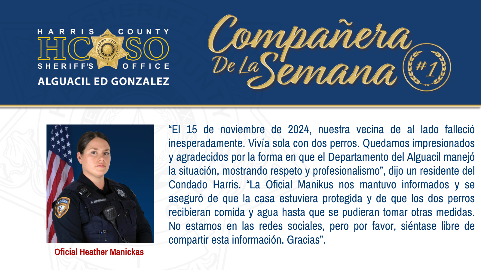 Harris County Sheriff's Office Teammates of the Week: Sheriff Ed ...