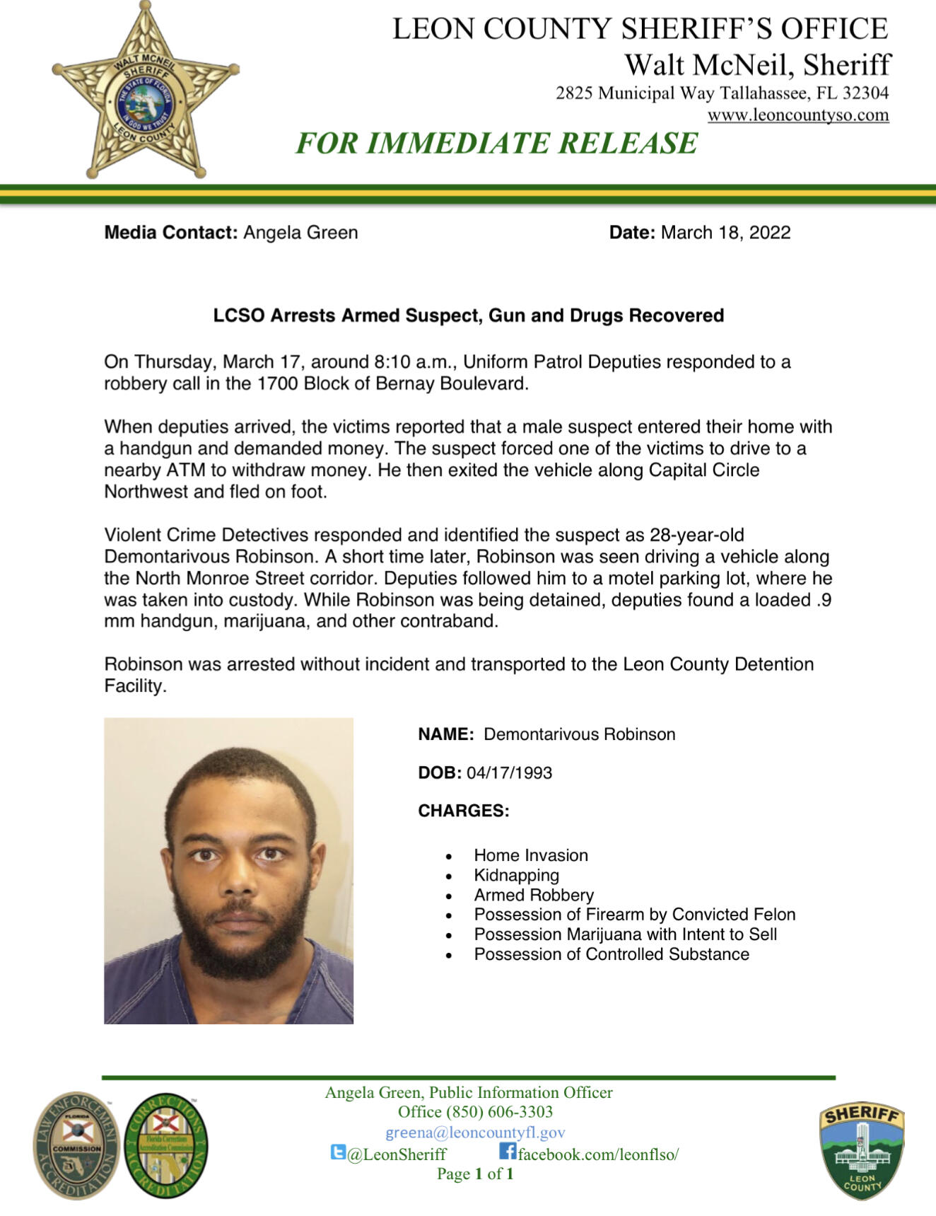 LCSO Arrests Armed Suspect, Gun and Drugs Recovered (Leon County ...
