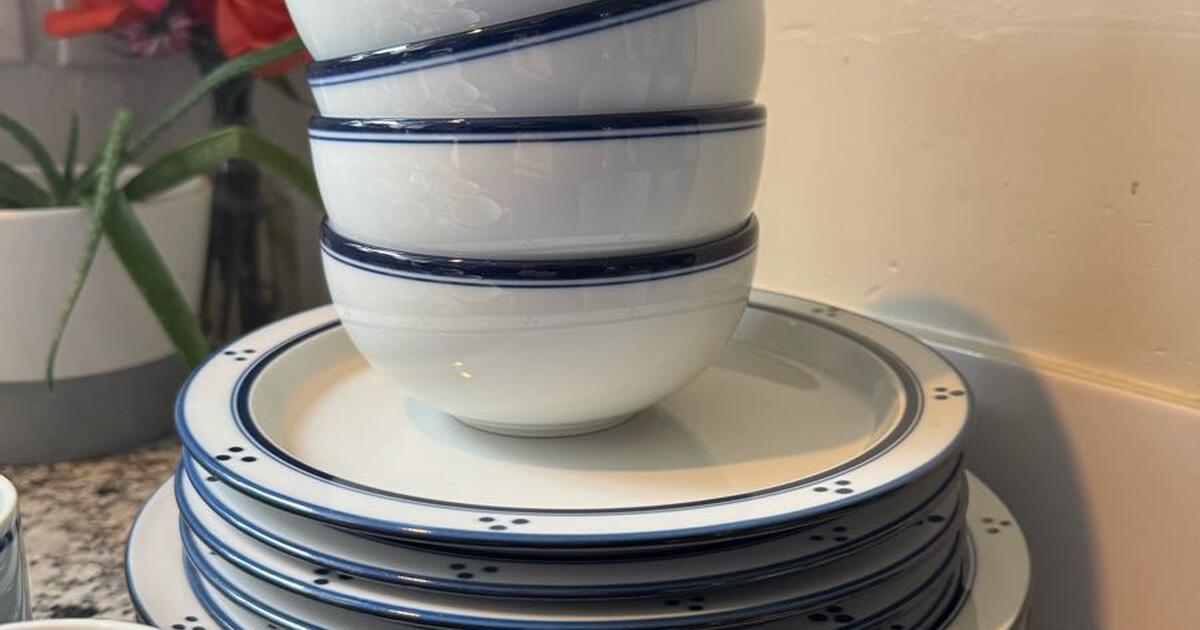 Blue Rimmed Dinnerware Set for 5 people for $10 in Houston, TX | For ...