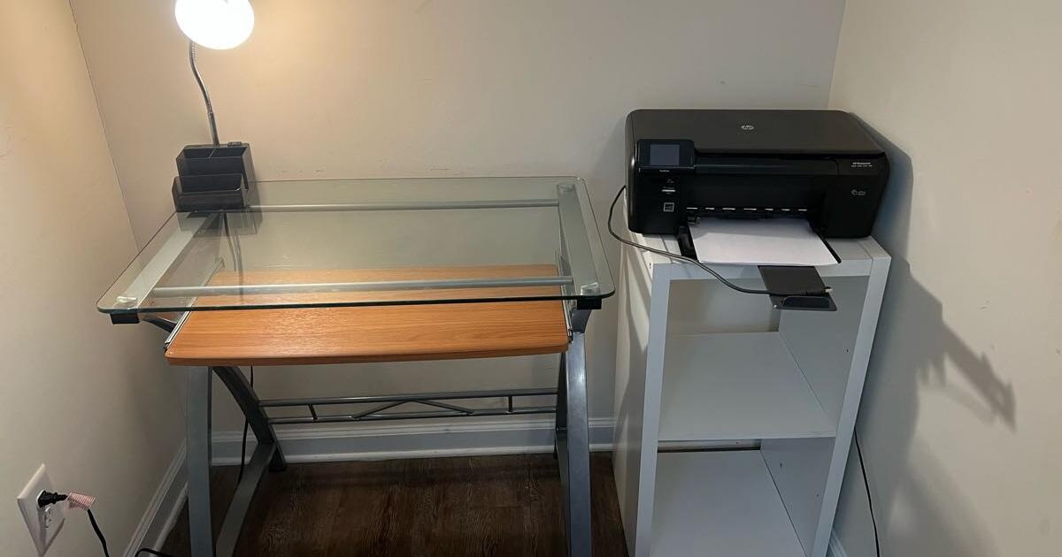 HP PHOTO SMART PRINTER, DESK, LAMP, OFFICE STORAG CUBBY for $150 in ...