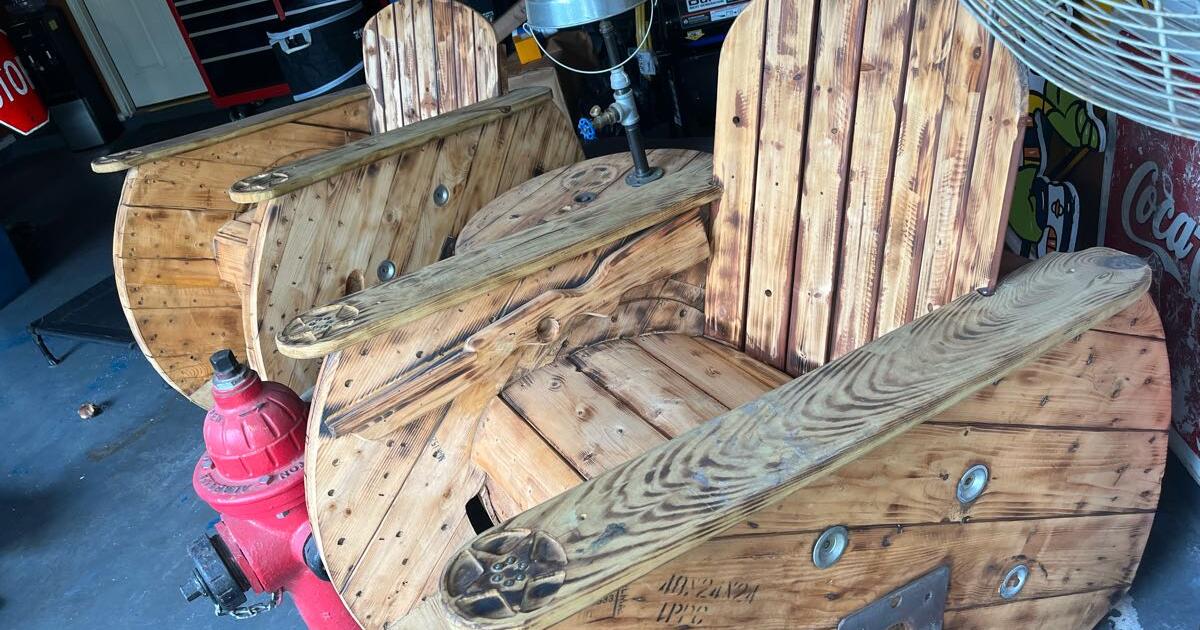 Set Handcrafted Wooden Spool Mancave Chairs and table for $350 in ...