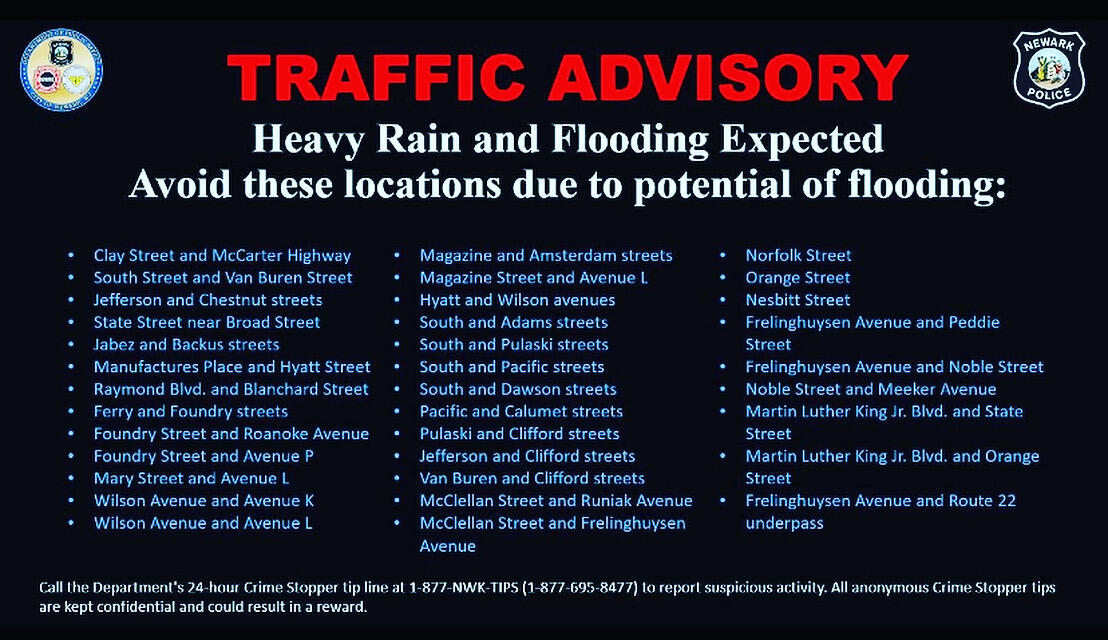 Traffic Advisory Todays Heavy Rain May Produce Flooding Newark