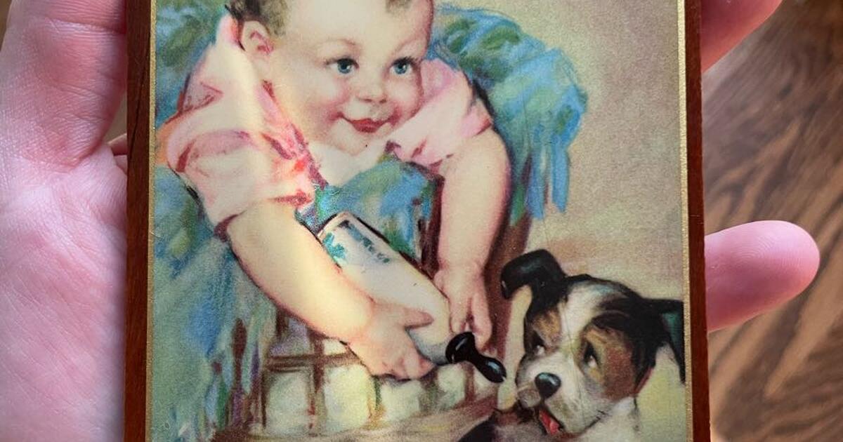 1930's Vintage Laurette Patten Print Baby Girl feeding Puppy Dog ...
