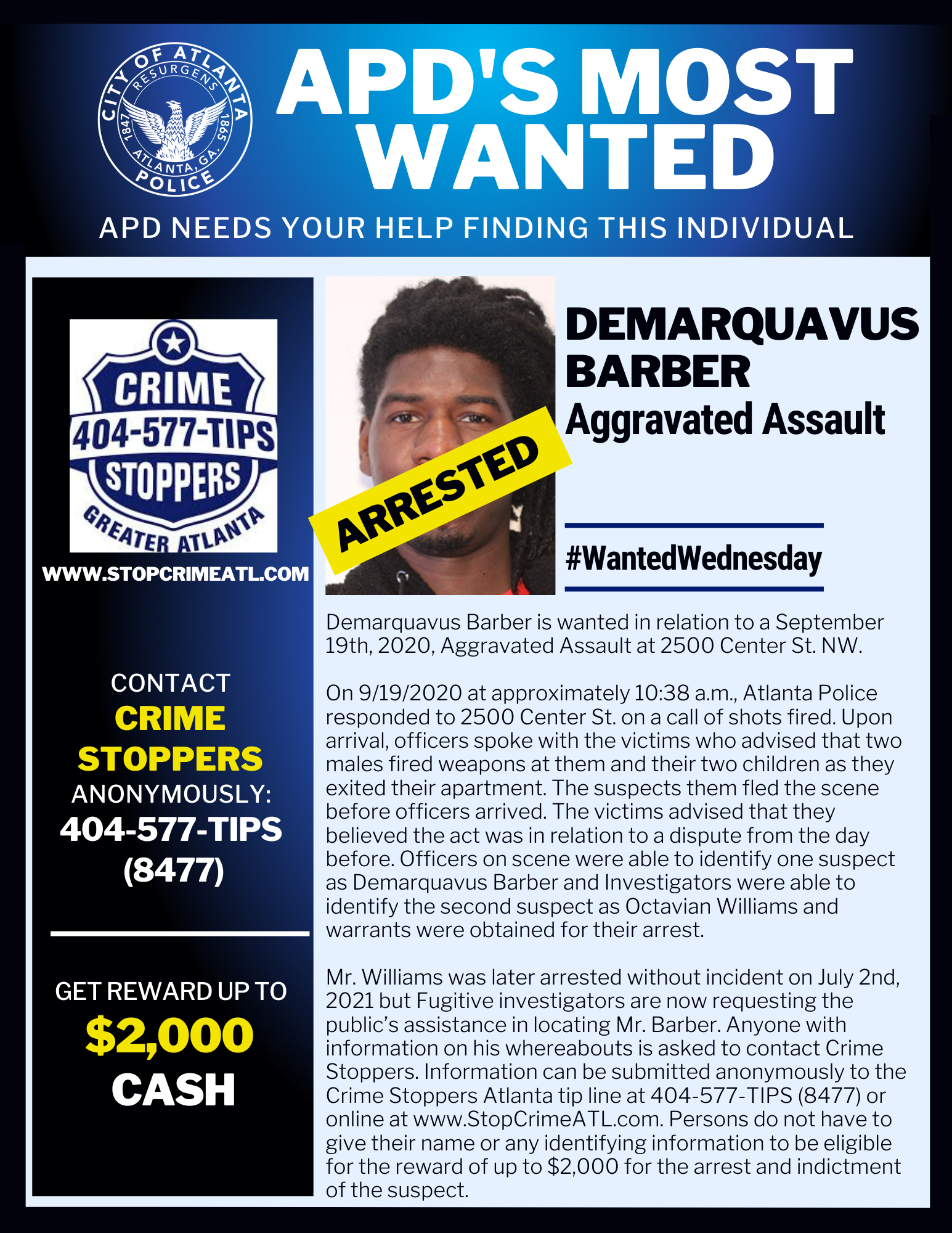 Demarquavus Barber from APD's Most Wanted List Arrested (Atlanta Police ...