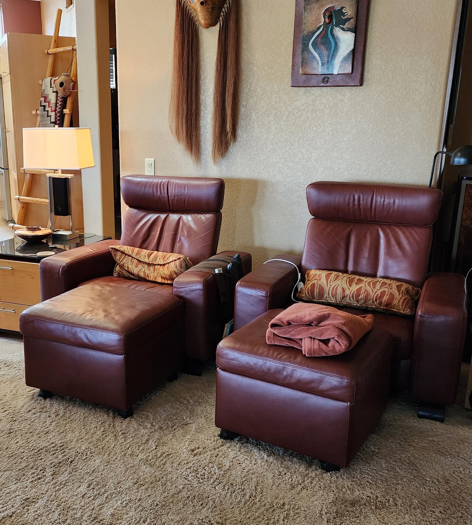 Rust Brown Leather Recliners with Ottomans (4 total) for $400 in ...