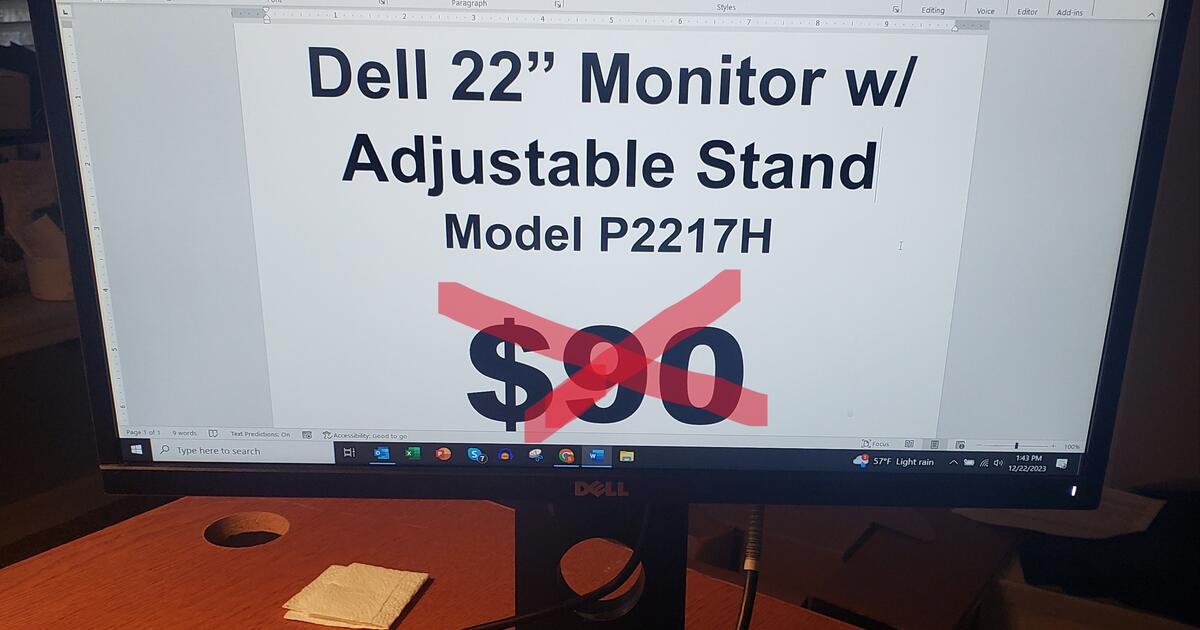 Dell 22” Computer Monitor w/ Adjustable Stand Model P2217H for $45 in ...