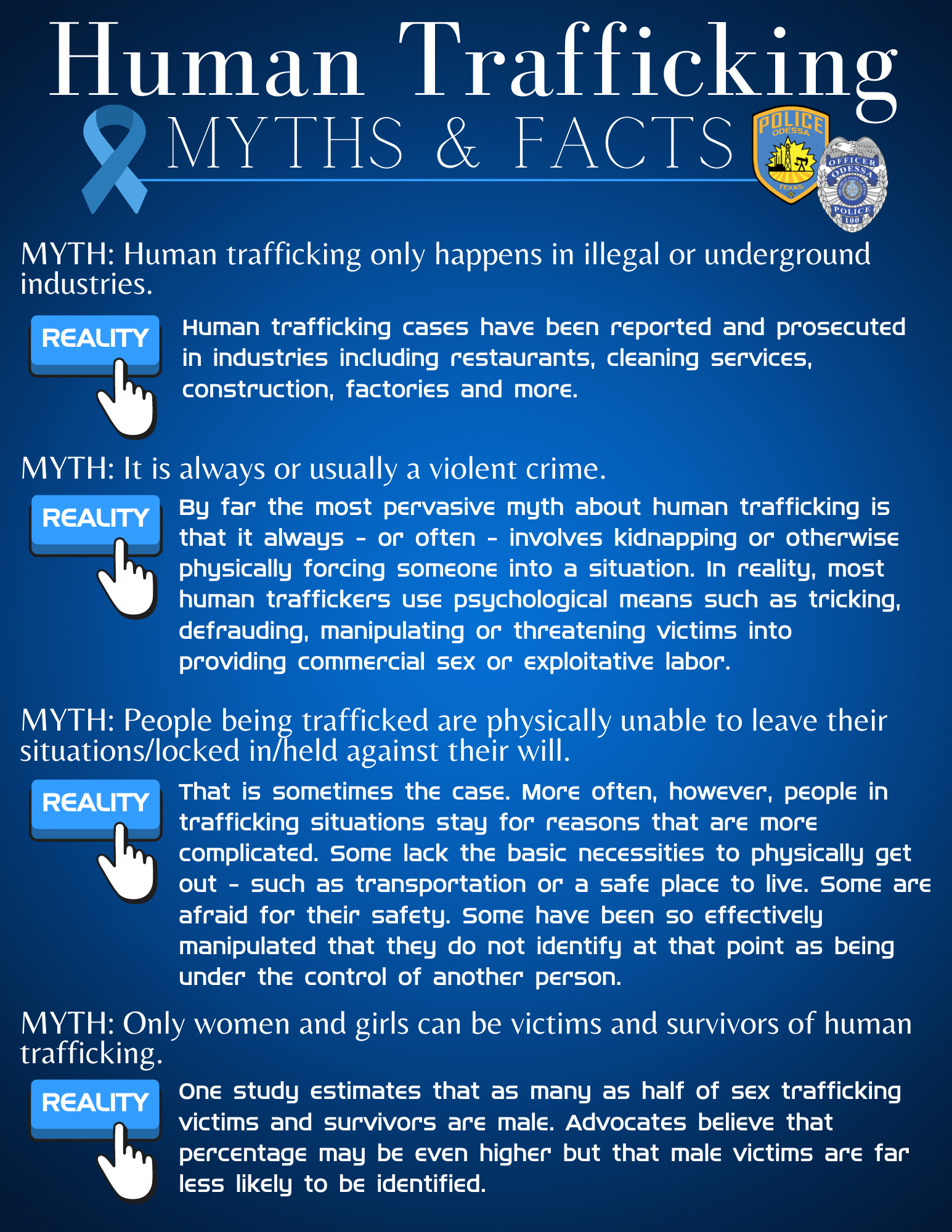 Human Trafficking Awareness Month - Myths & Facts (Odessa Police ...