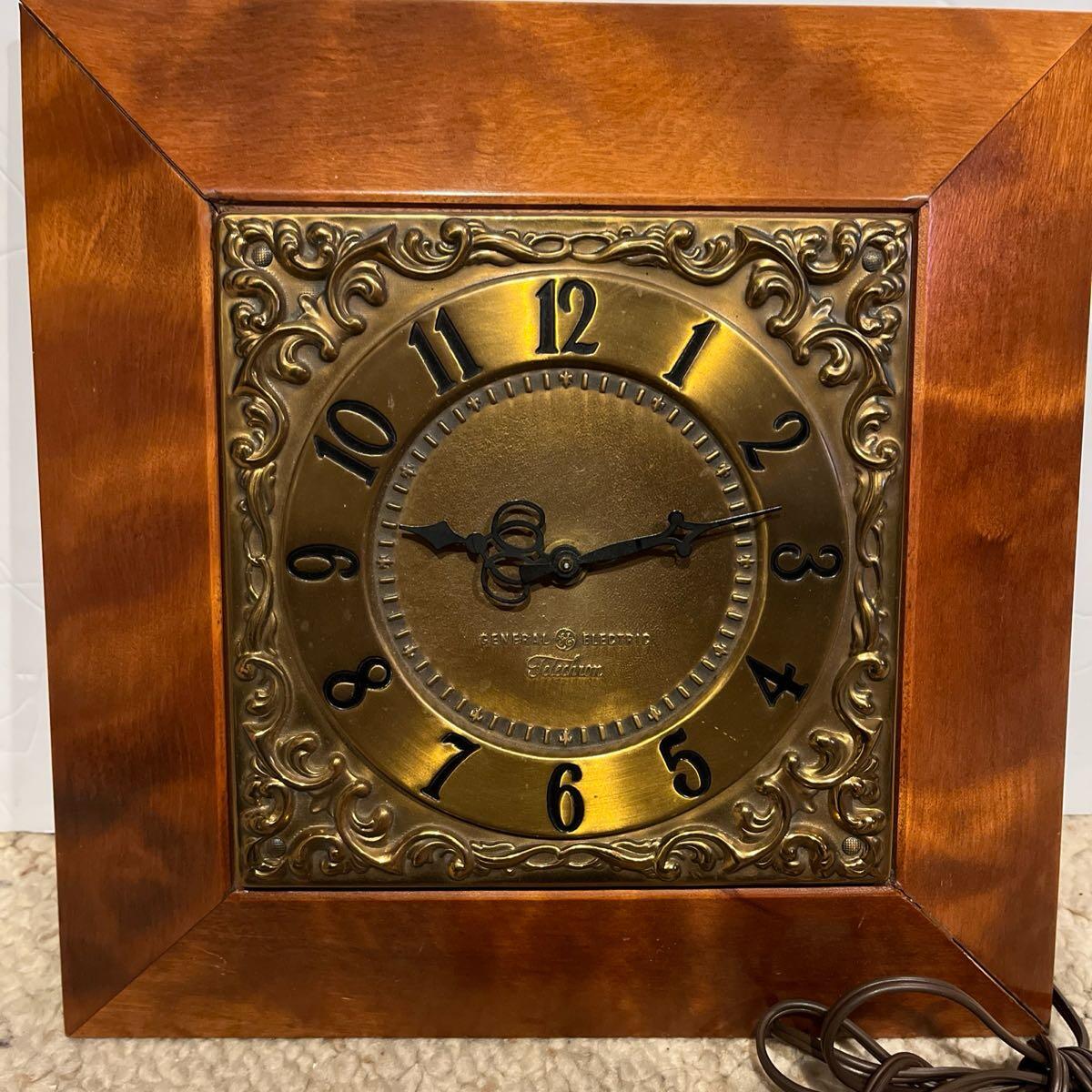 Vtg General Electric Telechron Wood Framed Metal Faced Larg Wall Clock ...