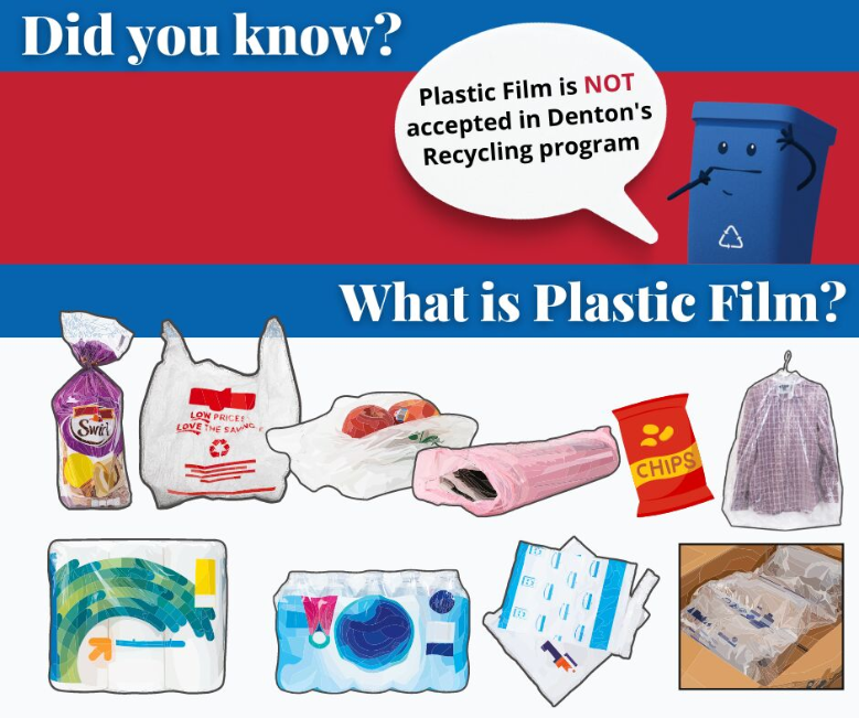 Plastic film is not accepted in Denton's recycling program. (City of Denton Solid Waste ...
