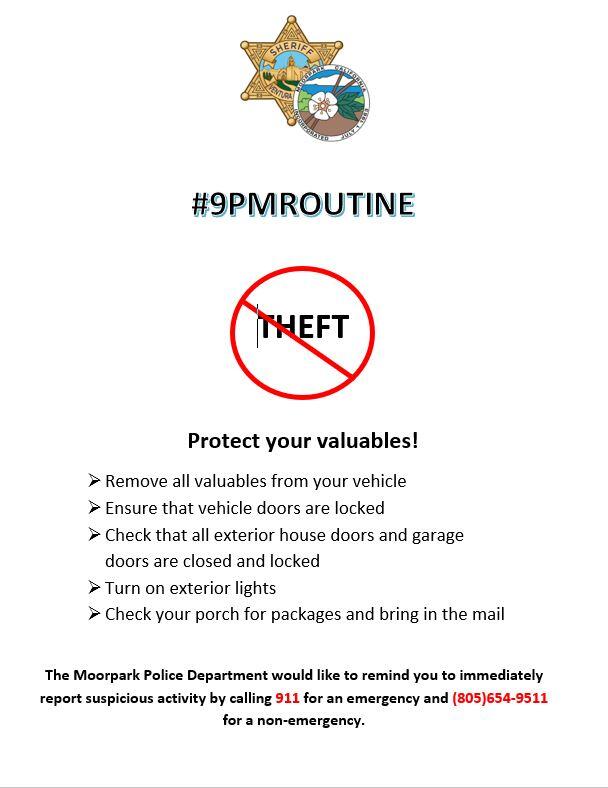 Protect Your Valuables! Please Follow the 9PM Routine. (Ventura County ...