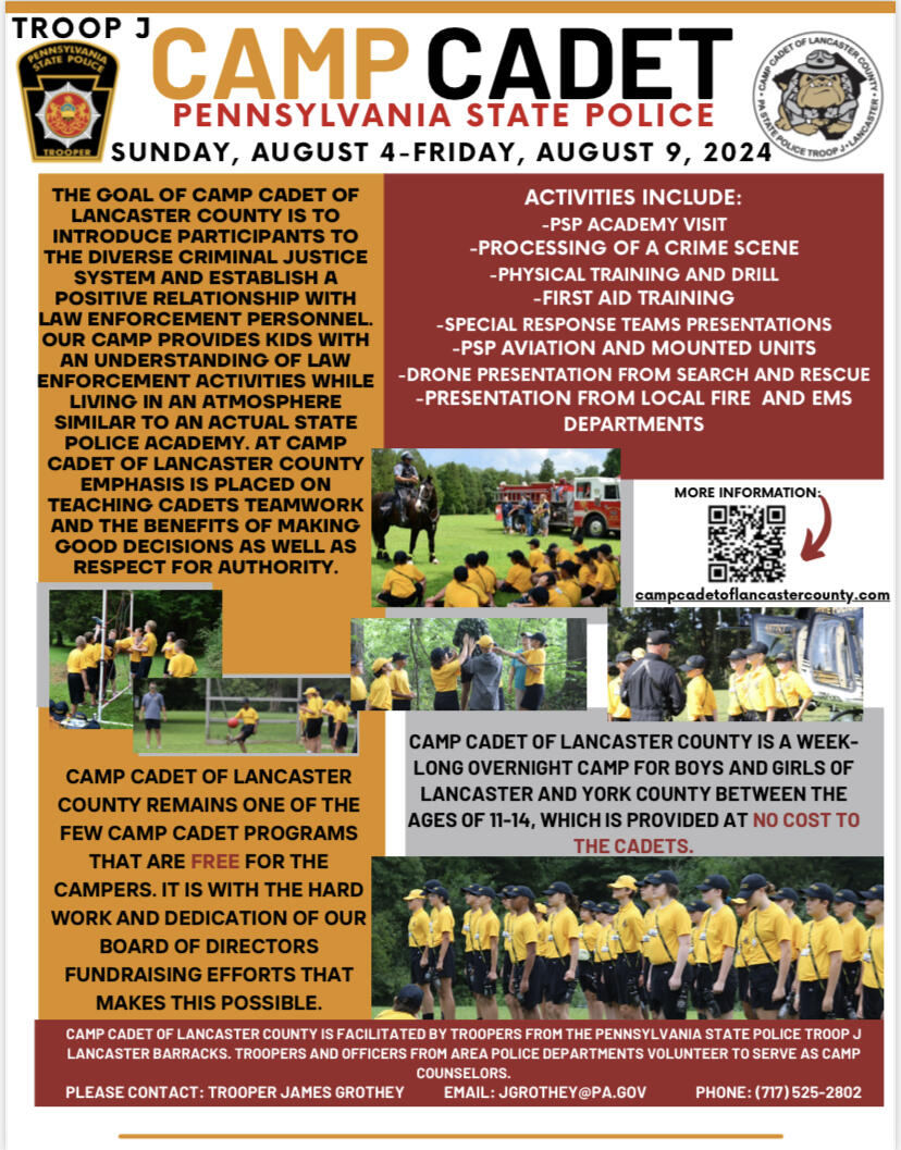 Registration for Camp Cadet is now open! (Pennsylvania State Police ...