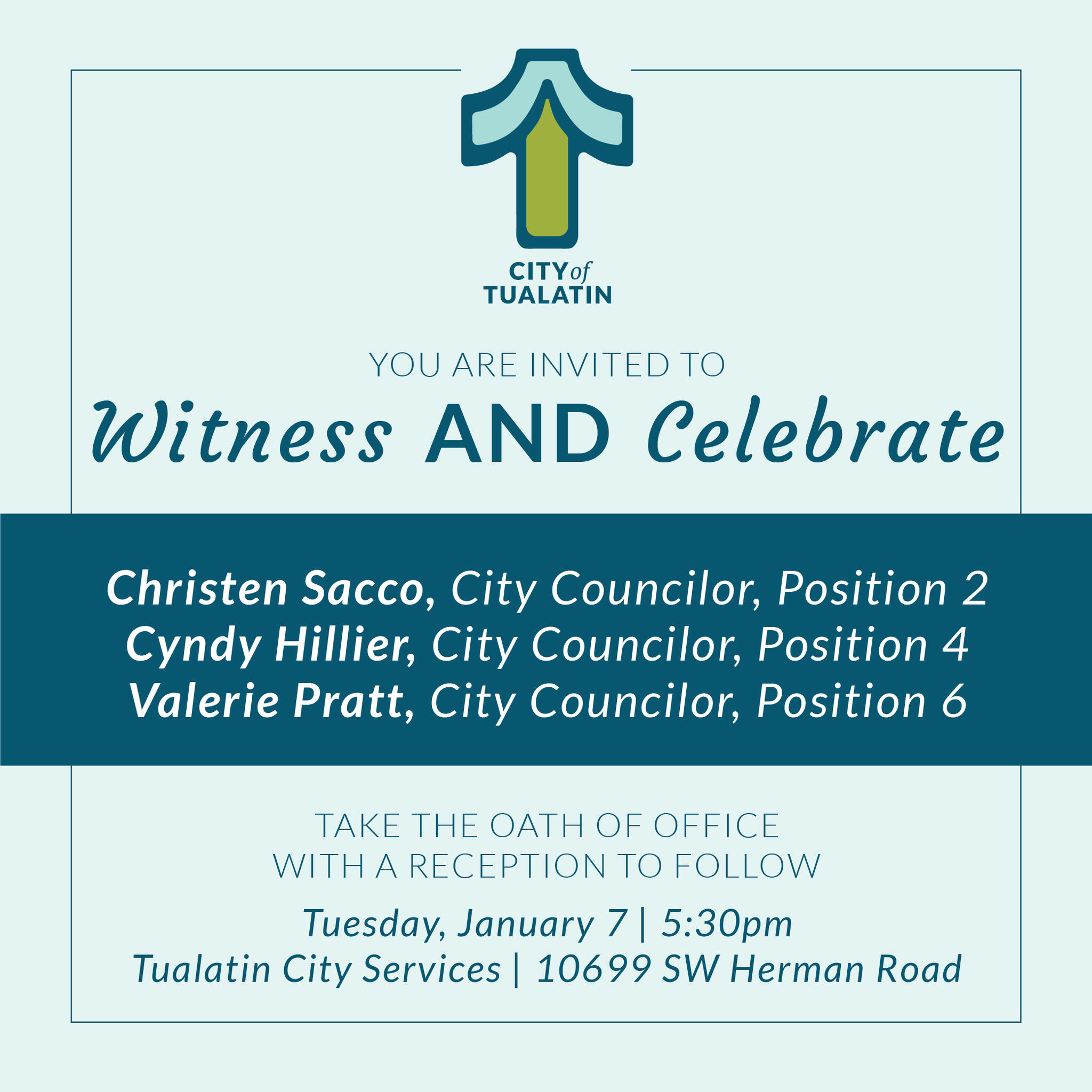 Join us on January 7 at 5:30pm for the oath of office ceremony for City ...