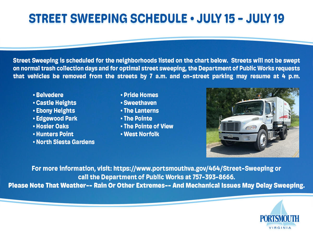 Street Sweeping Schedule for July 15, 2024 - July 19, 2024 (City of ...