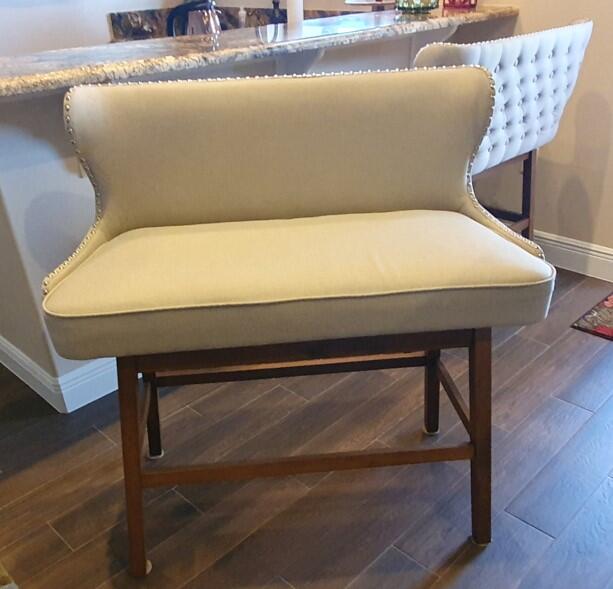 Two Double-Seat Fabric Upholstered Bar Benches (2 Benches at $140 each ...