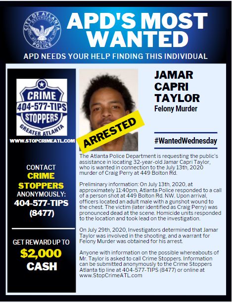 APD Arrests Jamar Capri Taylor from Most Wanted List (Atlanta Police ...