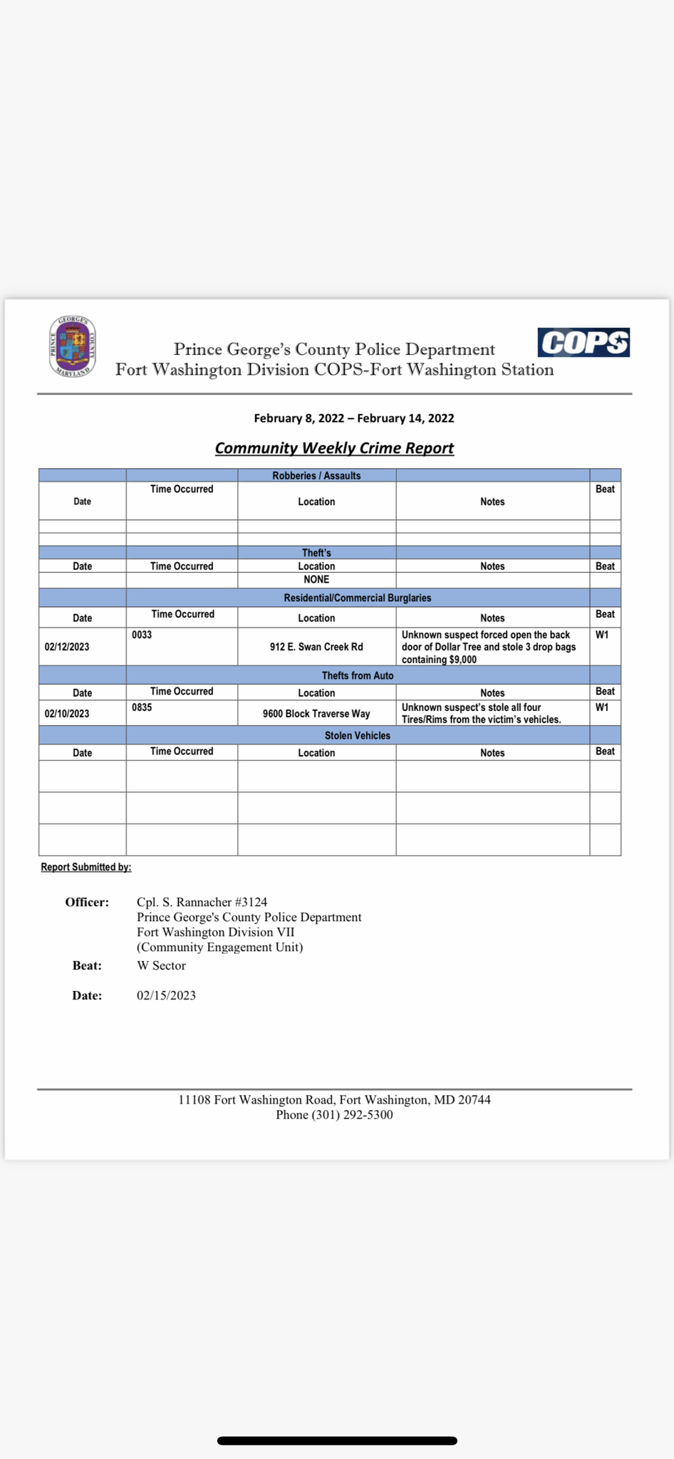 Weekly Crime Report (Prince George's County Police Department ...