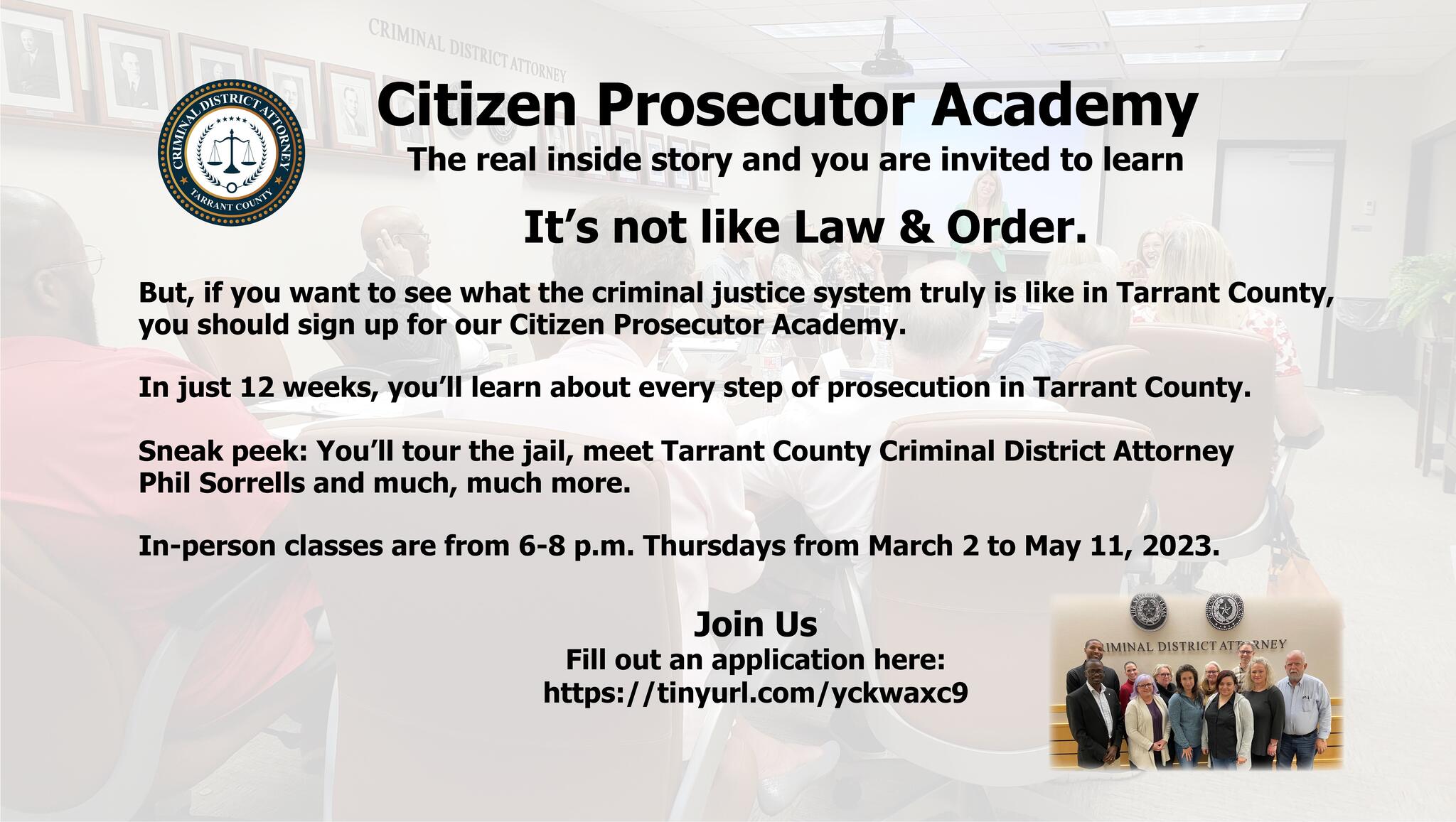 Tarrant County Criminal District Attorney CPA to begin Spring 2023 ...