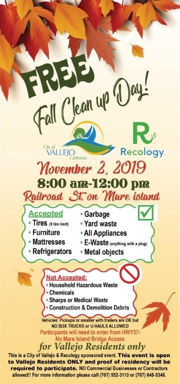 Free Fall Clean Up Day: November 2, 2019 (City of Vallejo) — Nextdoor ...