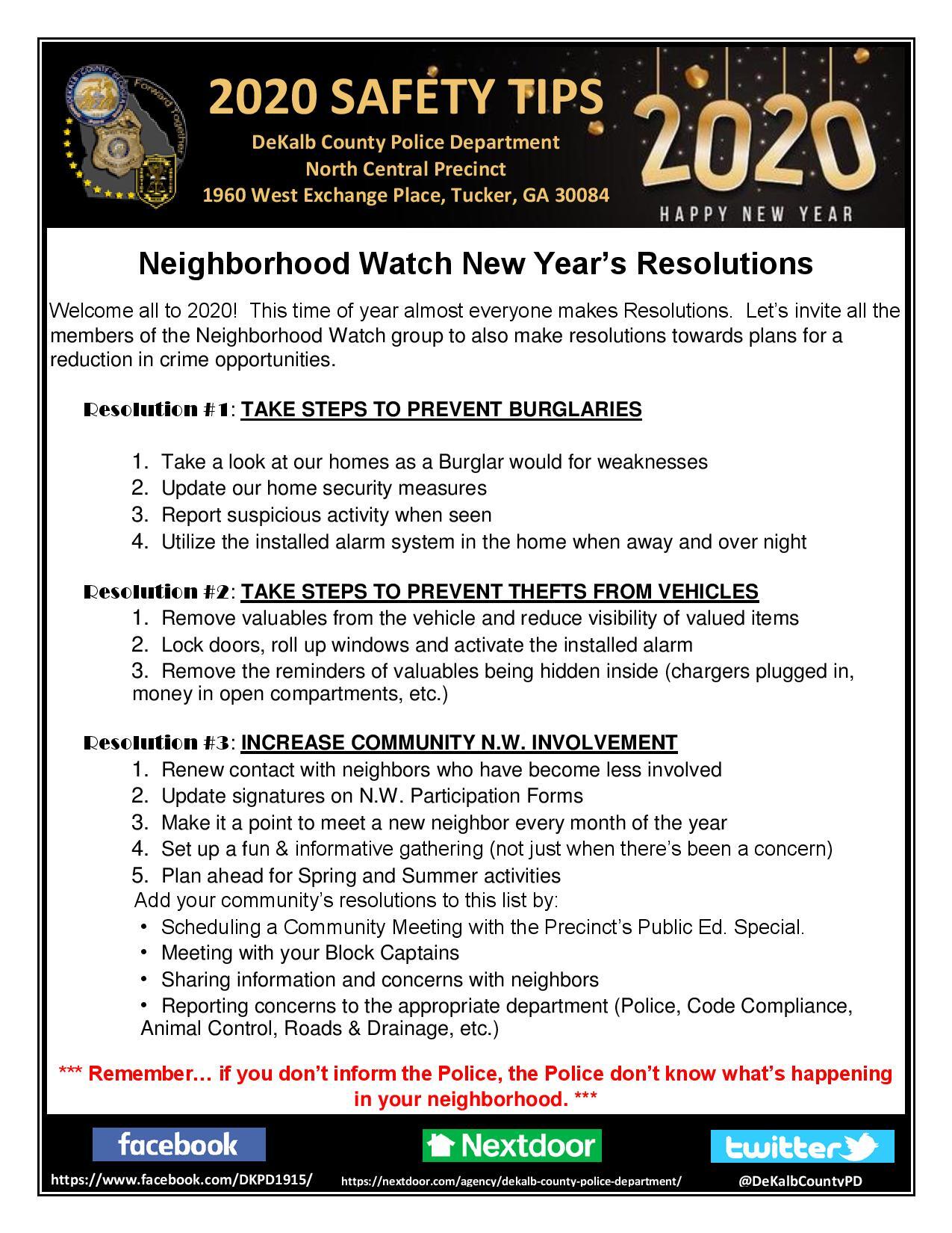 2020 Safety Tips! (DeKalb County Police Department) — Nextdoor — Nextdoor