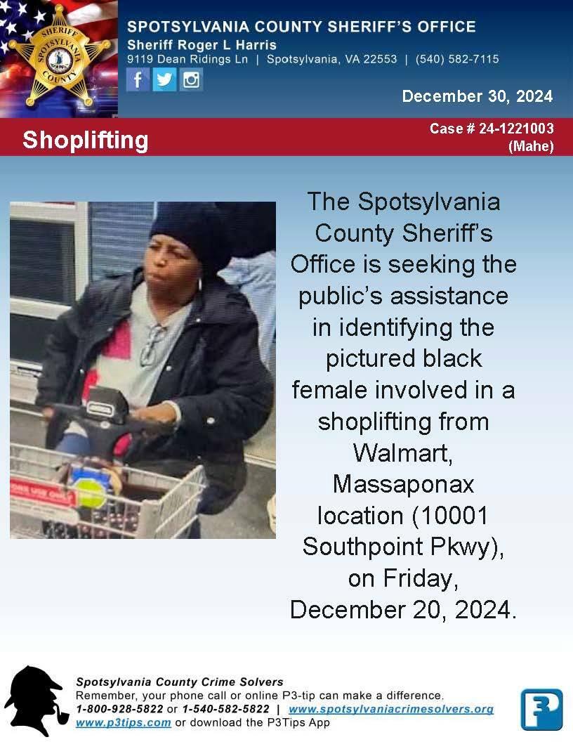 An anonymous tip through our P3 system may result in a financial reward. (Spotsylvania Sheriff's ...