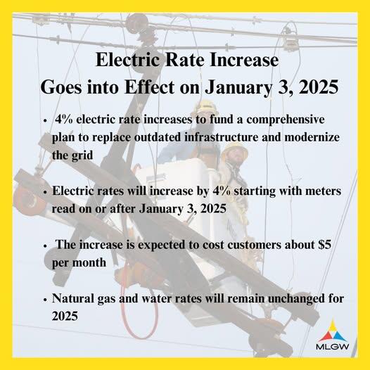 Electric rates will increase by 4% starting January 3, 2025, as part of ...
