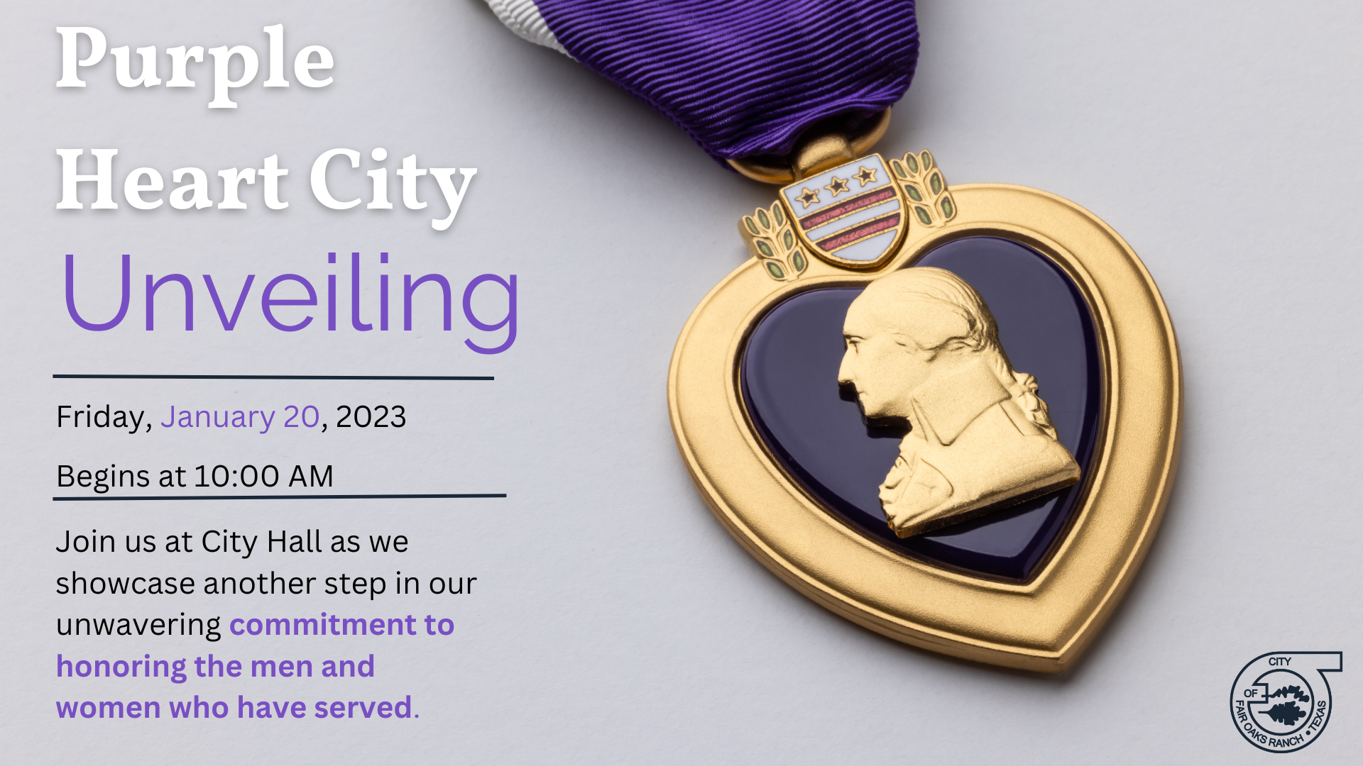 Purple Heart City Street Sign Unveiling: (City of Fair Oaks Ranch ...