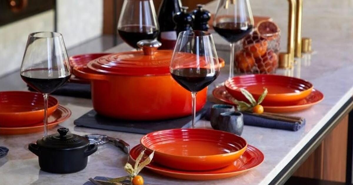 LeCreuset Plates & Pasta Bowls - Volcanic Red Flame - New, Never Used ...