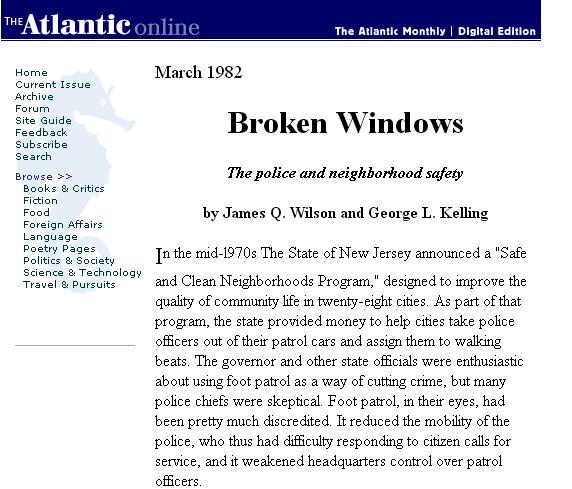 Weekend Reading: "Broken Windows: The police and neighborhood safety ...