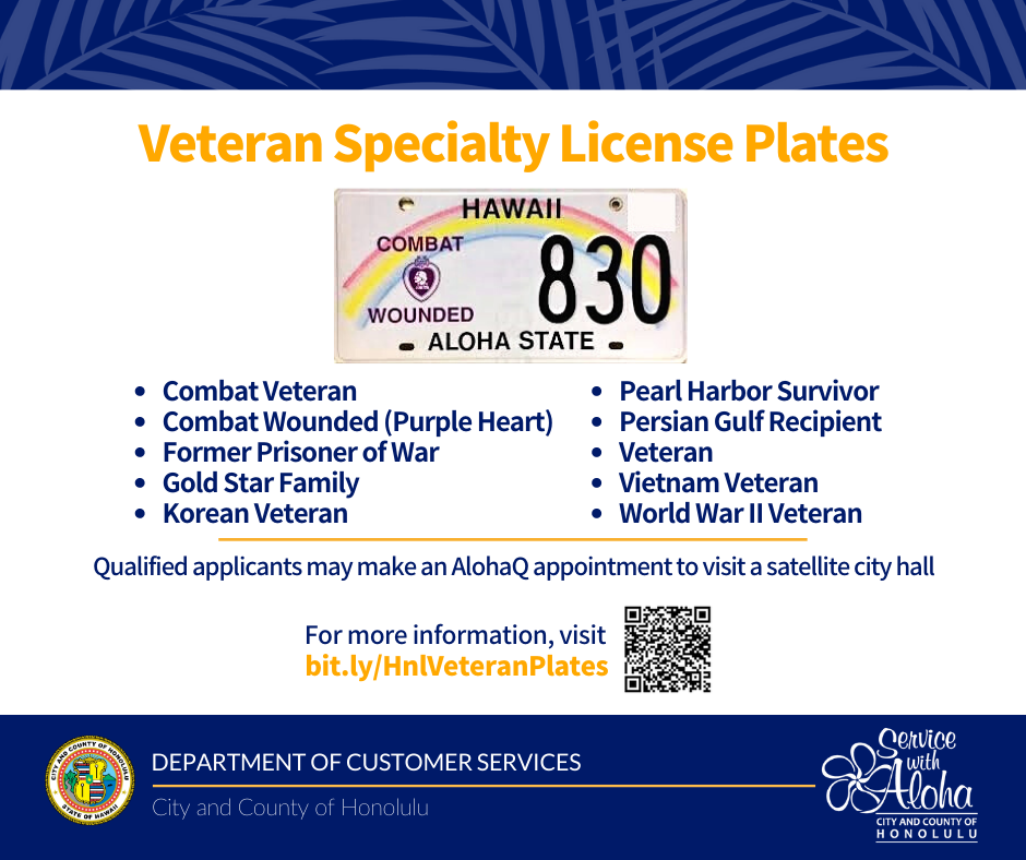 Veteran specialty license plates are available to qualified applicants ...
