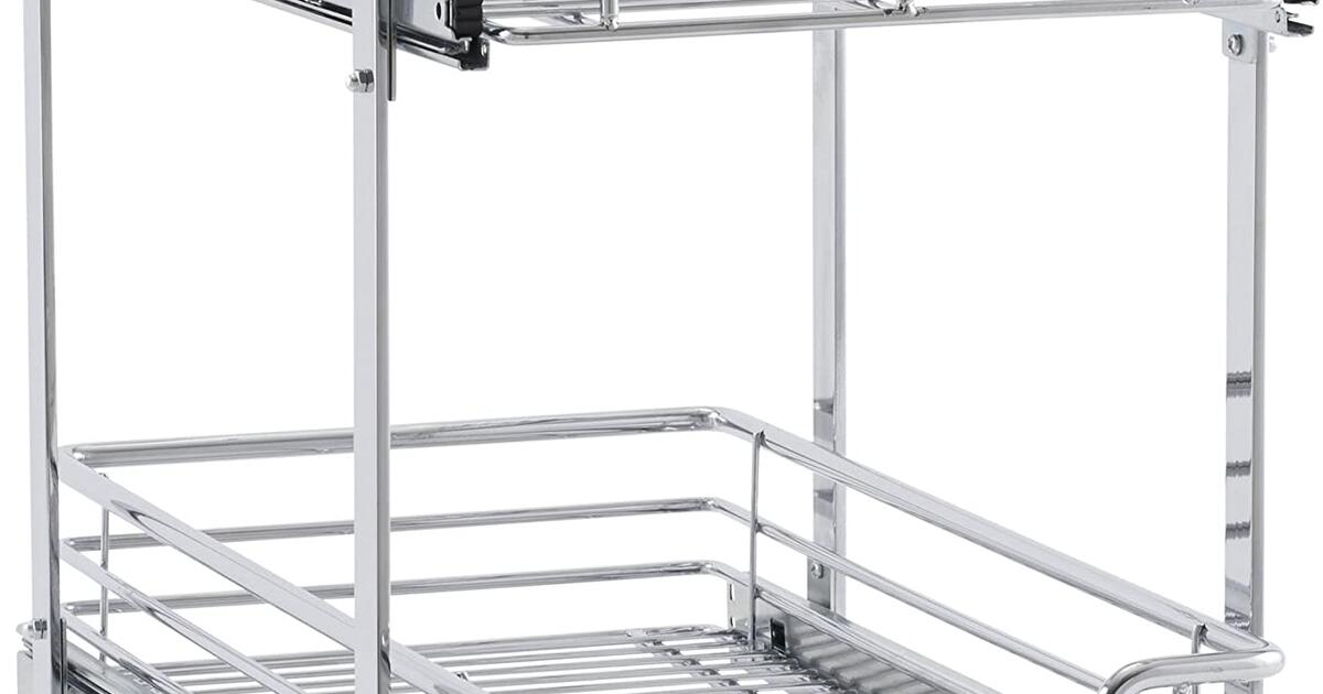 Glidez Heavy-Duty 11.5” Two-Tier Chrome Sliding Cabinet Organizer for ...