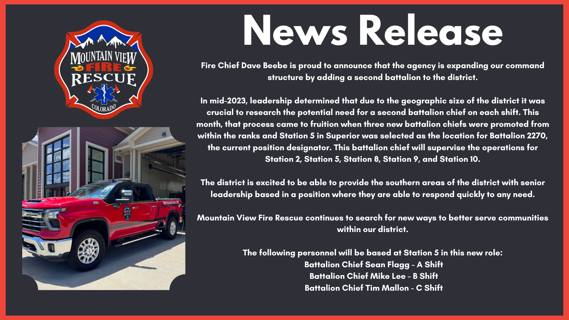 Fire Chief Dave Beebe from Mountain View Fire Rescue (MVFR) is proud to ...