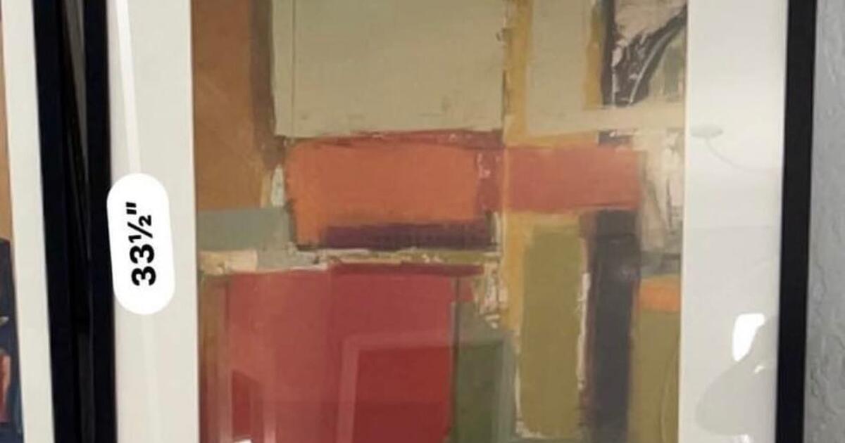 Modern abstract framed artwork. 25 each. See photos for dimensions for ...