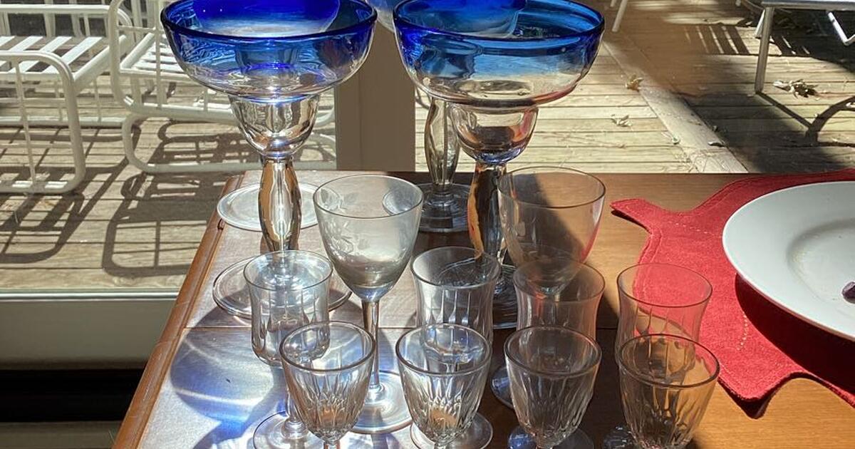 Set of Blue Rimmed Glassware for $25 in Johns Island, SC | For Sale ...