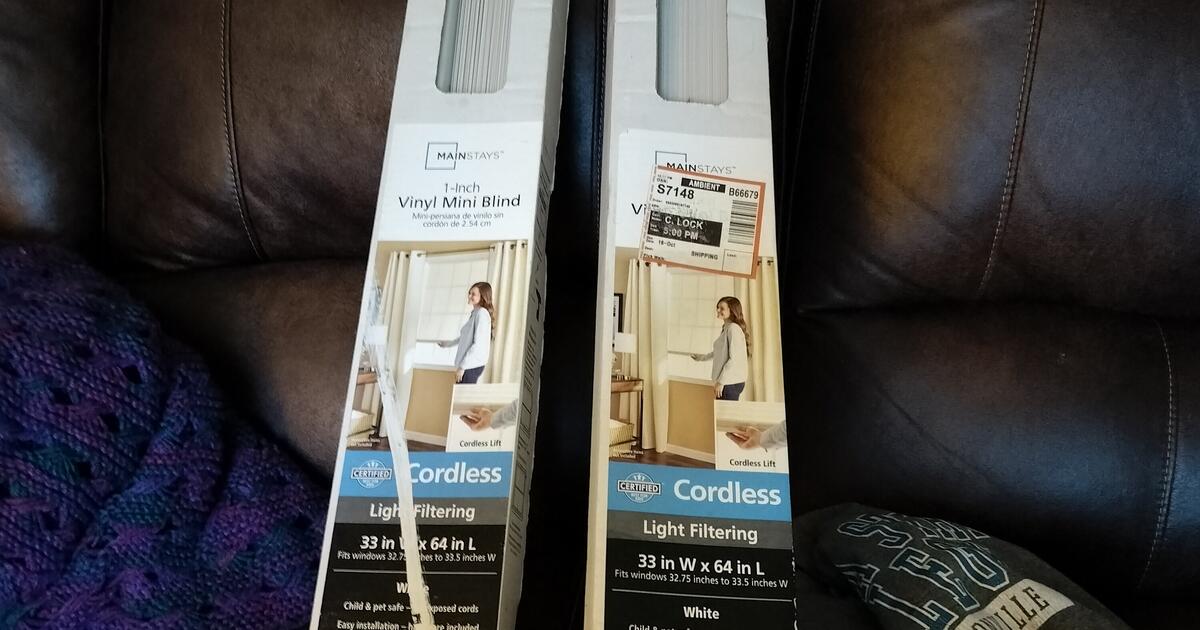 Mainstays 1 inch Cordless White Vinyl Window Blinds - 33X64 for $10 in ...