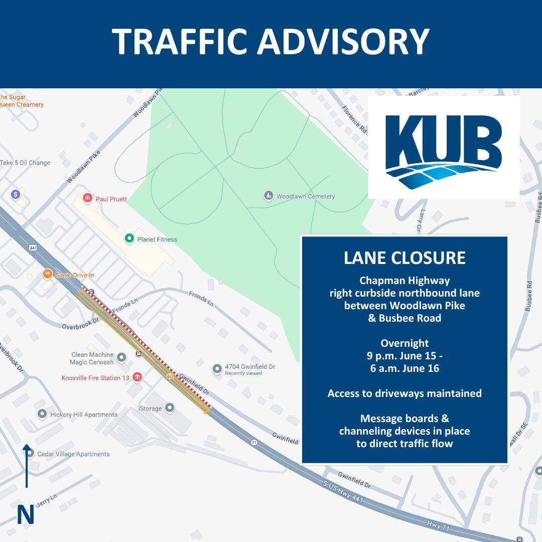 KUB crews will temporarily close the right curbside northbound lane of ...
