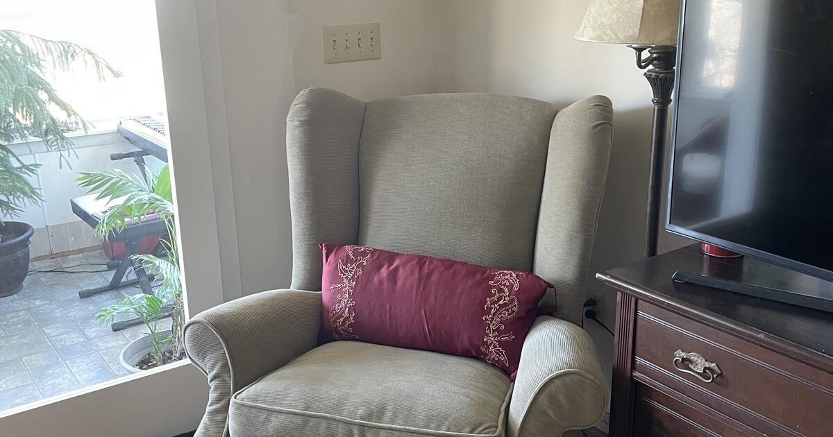 Comfy contemporary wingback chair & ottoman for $185 in Plymouth, MA | For Sale & Free — Nextdoor