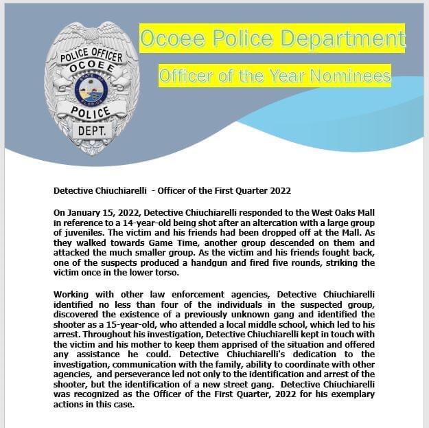 Each year, we recognize our Ocoee Police Department employees for their ...