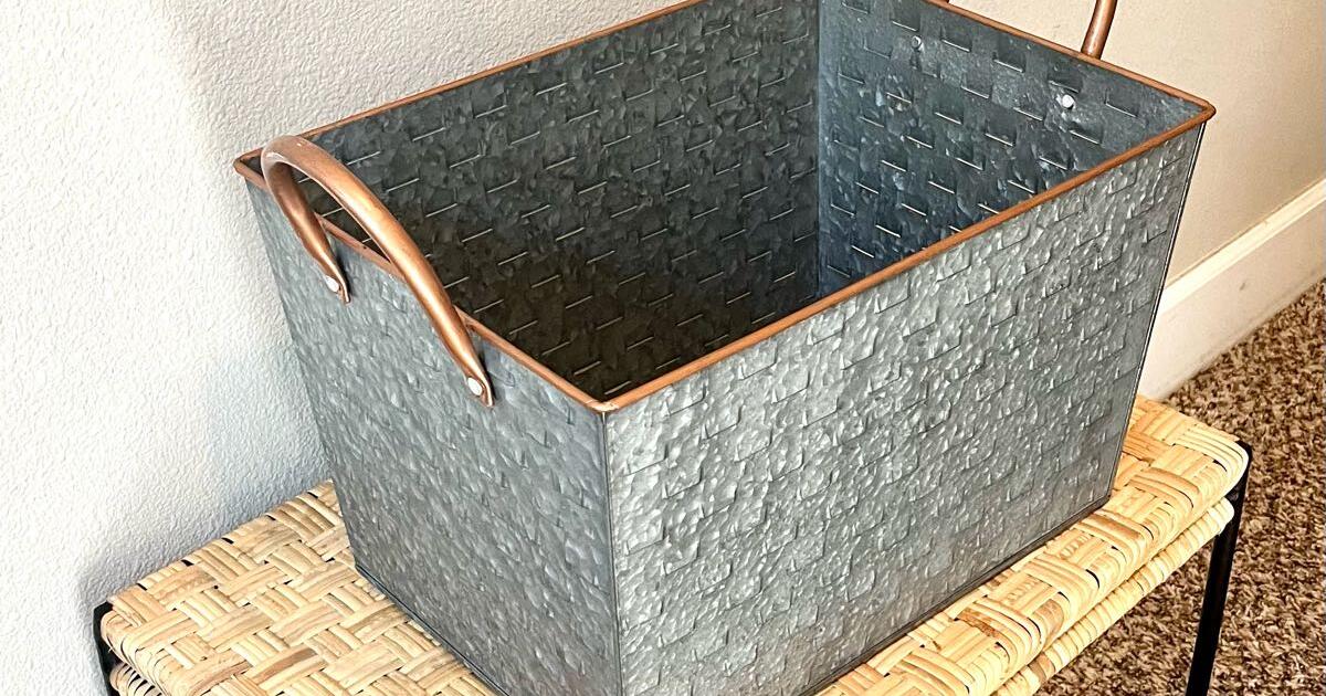 Galvanized Perforated Metal Tub with Bronze Handles and Accent for $22 ...