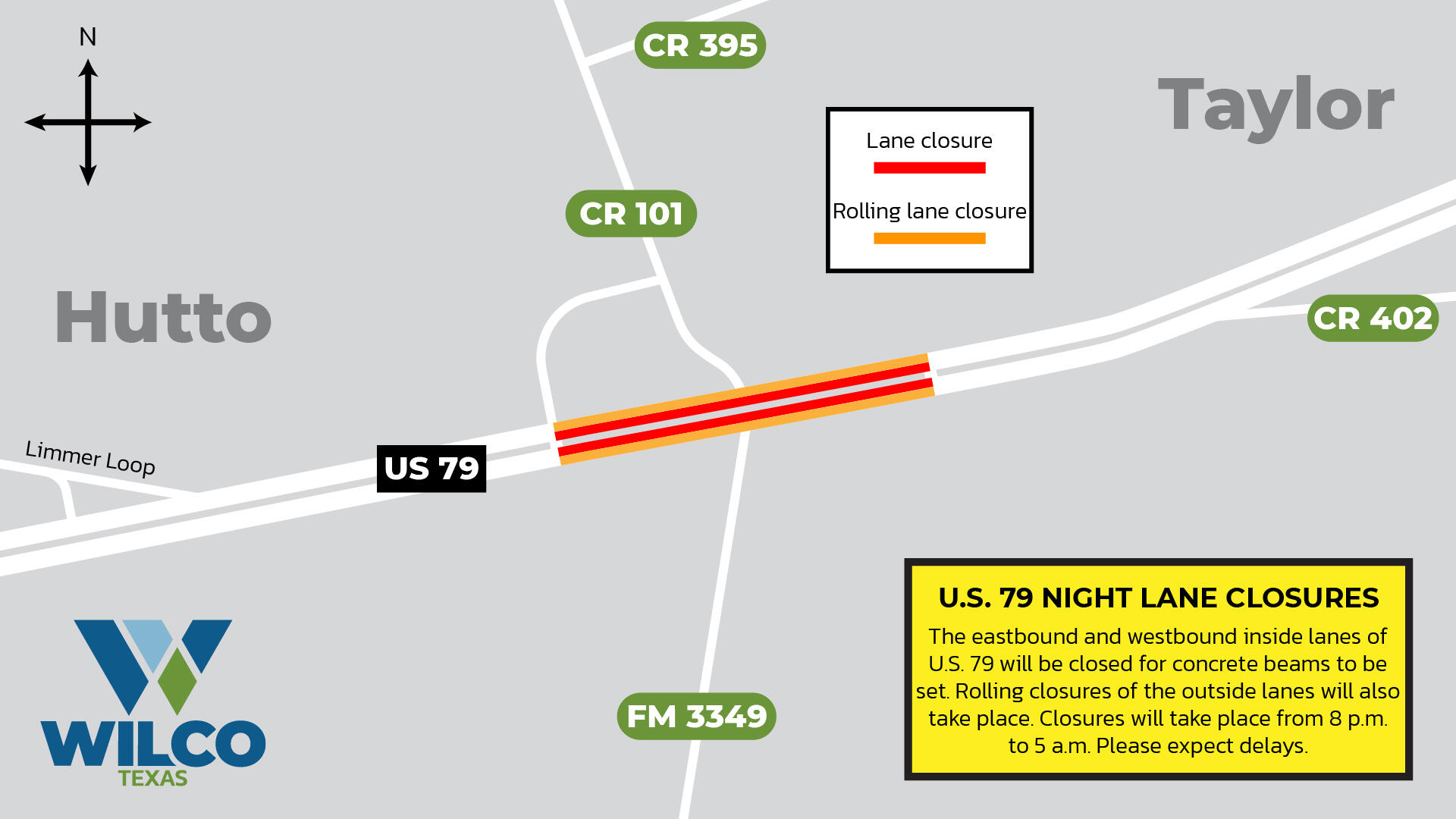 Williamson County's contractor James Construction will be conducting a nighttime lane closure on ...