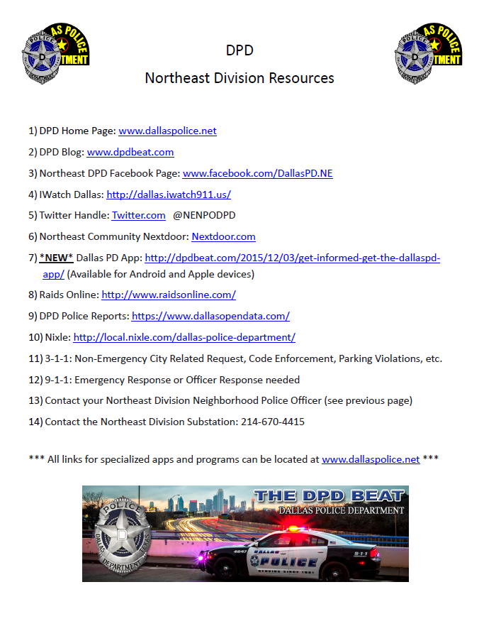 Northeast Division Resources (Dallas Police Department) — Nextdoor ...