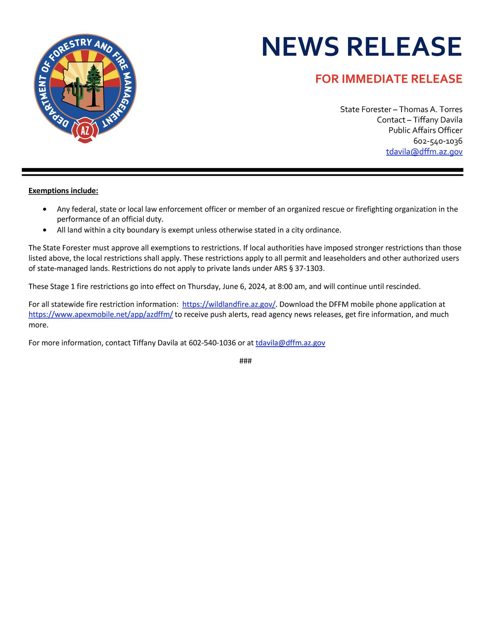 From Arizona Department of Forestry and Fire Management- Starting ...