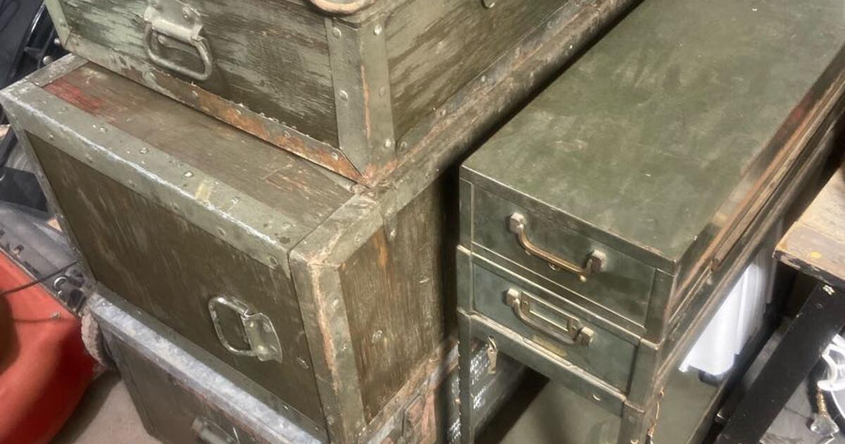 1940s US military crates and military filing cabinet papers of ...