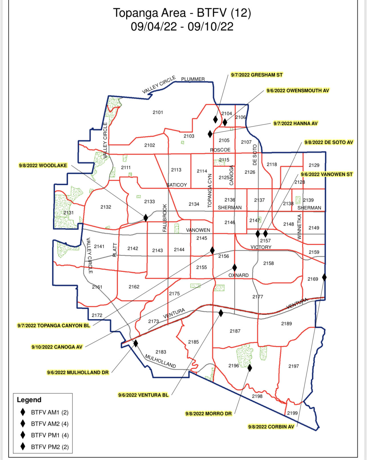 LAPD TOPANGA DIVISION WEEKLY CRIME MAPS (Los Angeles Police Department ...